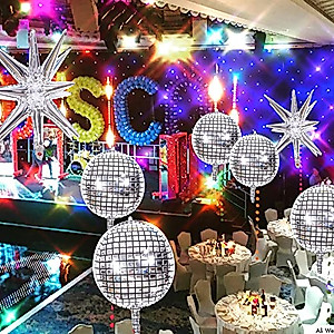 9 Pcs Giant Silver 4D Disco Ball Balloons, 22 Inch Silver Explosion Star Foil Mylar Balloons And 4D Round Metallic Silver Disco Balloons For 70s 80s 90s Disco Theme Party Decorations