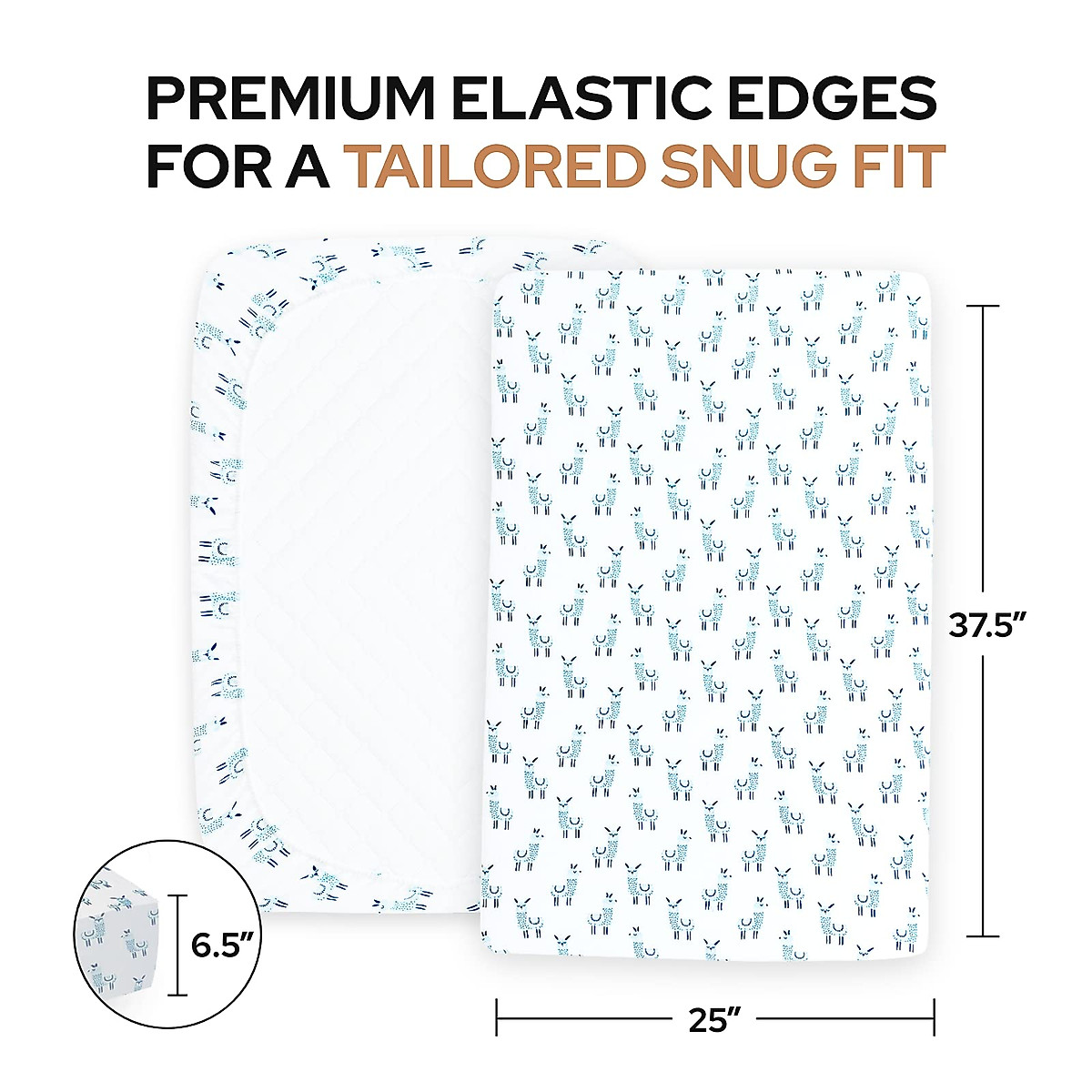 Mini Crib Sheet with Llama Pattern - 100% Organic Cotton Pack n Play Fitted Sheet - Premium Mini Pack and Play Sheets - Pickle & Pumpkin Sheet Compatible as Graco Pack n Play Sheet & Mini Crib Sheets