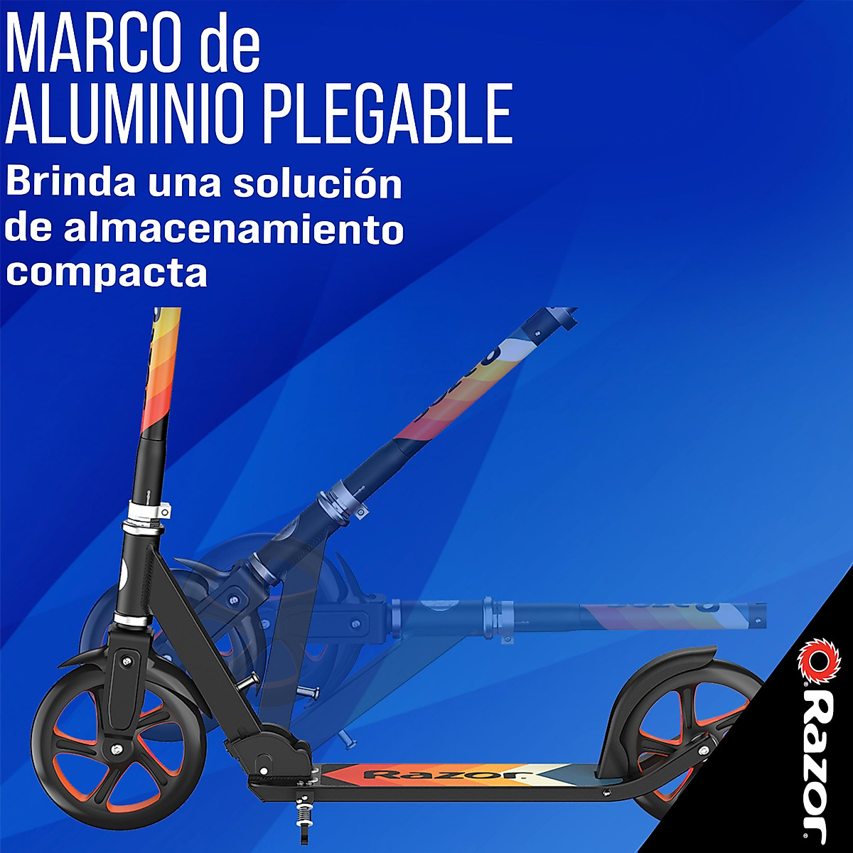 Razor A5 Lux Kick Scooter for Kids Ages 8+ - 8" Urethane Wheels, Anodized Finish Featuring Bold Colors and Graphics, For Riders up to 220 lbs