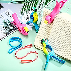 6 Pcs Beach Towel Accessories, Flamingo Beach Towel Clip Parrot Towel Holder Clothes Pegs, Beach Towel Bands Jumbo Size for Clothes Quilt Blanket Home Patio Pool Chair