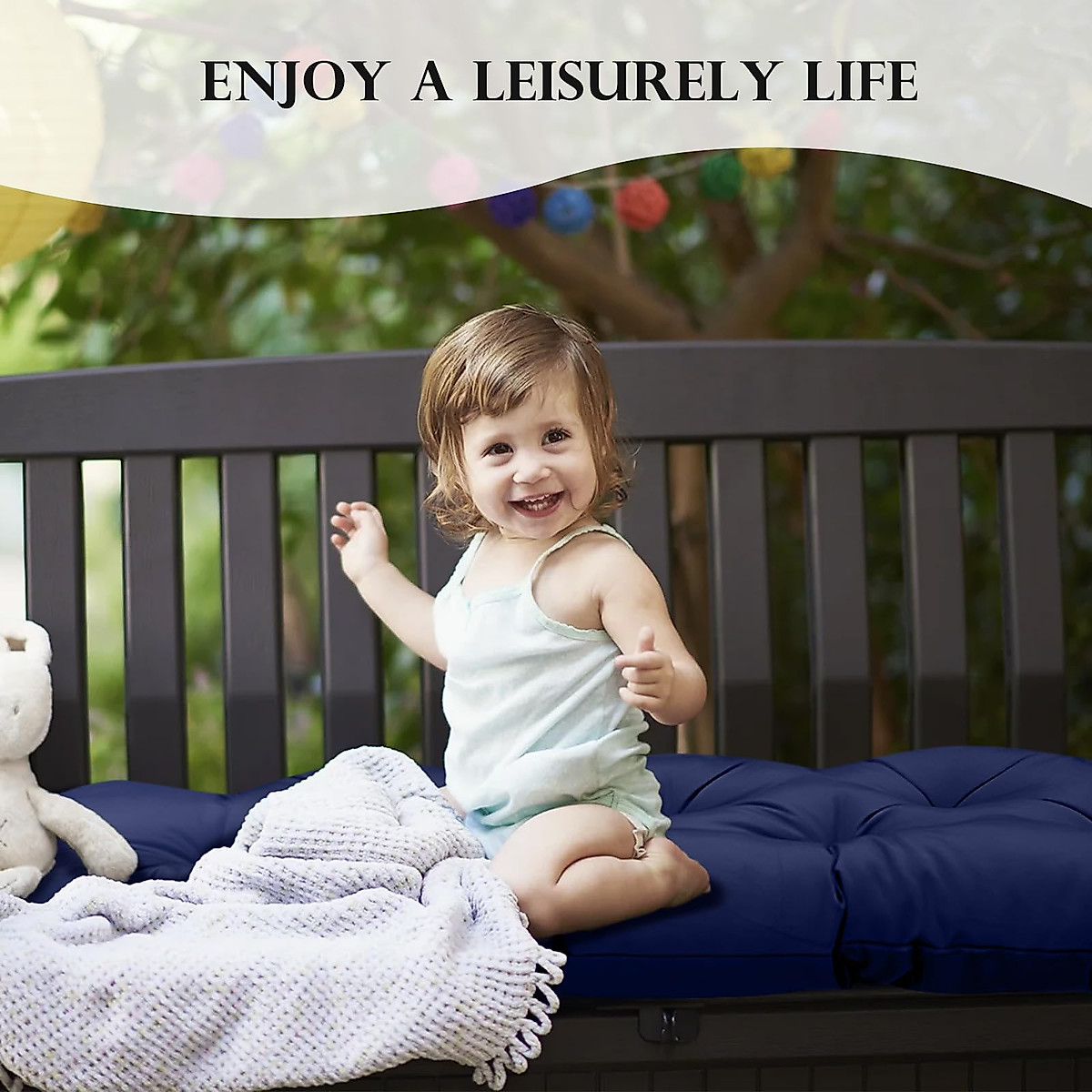 Eoieov Waterproof Bench Cushion for Outdoor Furniture Garden Patio Loveseat Lounger Swing Chair,40"x20" Thicken Bench Cushions for Indoor Furniture Sofa Window Cushion Navy Blue