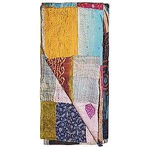 Taj Hotel Kantha Handcrafted 100% Silk Quilted Scarf, 18 in x 72 in