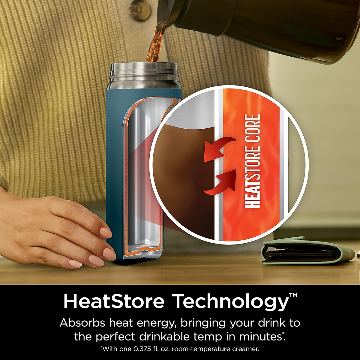 Ninja, Travel Mug, Sip Perfect 16oz, Brings Hot Drinks to Sippable Temperature in Minutes, Stainless Steel, Leak Proof, Dishwasher Safe, Metal, Insulated Tumbler, Ocean Blue, DW1603OB