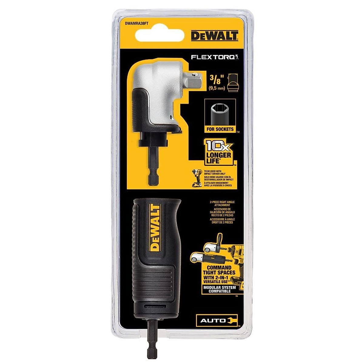 DEWALT FLEXTORQ Right Angle Drive Attachment, 3/8 Inch (DWAMRA38FT)