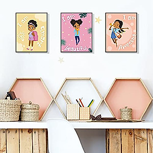 Outus 9 Pieces Girls Room Decor Black Girl Wall Painting Art Decor Motivational Black Girl Posters Girls Bedroom Motivational Art Paint for Kids Teen Girls Room Wall Decorations,Unframed, 8 x 10 Inch