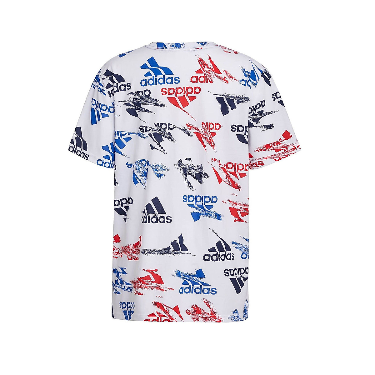 adidas Boys’ Glitchy Allover Print T-Shirt (Medium, White/Multi)
