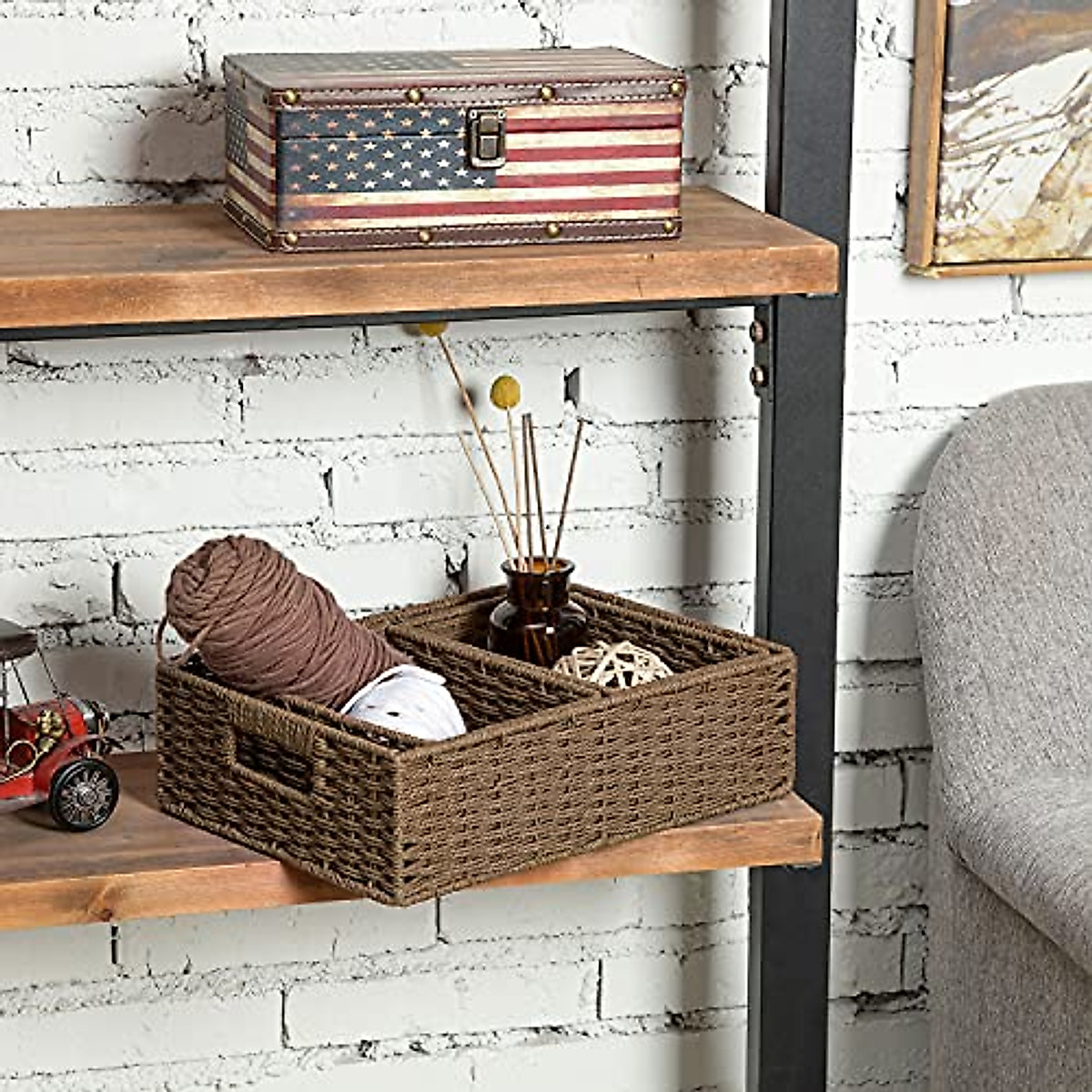 MyGift Brown Woven Small Storage Tray for Organizing, Multipurpose Nesting Basket Bin, Set of 3