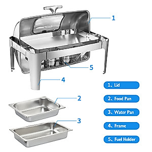 Chafing Dish Buffet Set, 9 QT Stainless Steel Roll Top Chafing Server Set, Food Warmers for Parties
