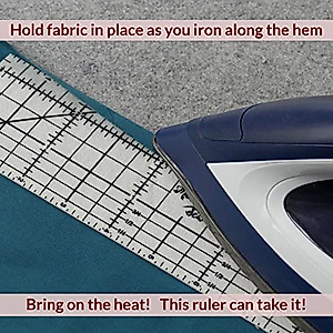 Madam Sew Hot Hem Ruler for Quilting and Sewing – Non-Slip Hot Ironing Ruler with Clear Grid Lines for Fabric Seams, Hems, Folds and Pleats with Dry or Steam Iron on Quilt Blocks and Clothes