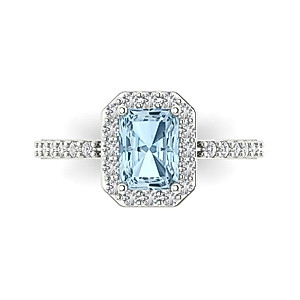 Clara Pucci 2.04ct Emerald Cut Solitaire with Accent Halo Natural Sky Blue Topaz gemstone designer Modern Statement Ring 14k White Gold