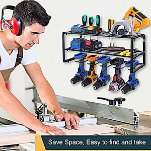 Power Tools Organizer, Electric Drill Storage Rack, Power Tool Rack for Garage, holds 5 Drills, Drill Holder Compact Steel Design for Workshop, Shed, Garage Tool Utility Racks (Upgraded,19 Inches Large)