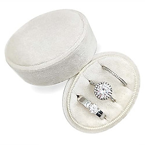 Beatilog Velvet Oval Ring Box 3 Slots - Premium Wedding Tree Rings Box Vintage Handmade Storage Jewelry Organizer for Proposal, Engagement, Wedding Ceremony, Christmas (Ivory)