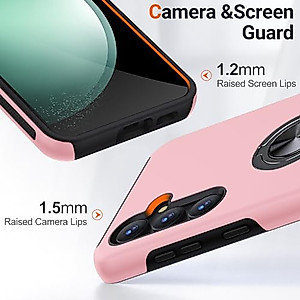 AOUIA for Samsung Galaxy S23 FE Case, Phone Case for Samsung Galaxy S23 FE, Military-Grade Drop Tested Magnetic Ring Holder Kickstand Protective Cover for S23FE,Pink
