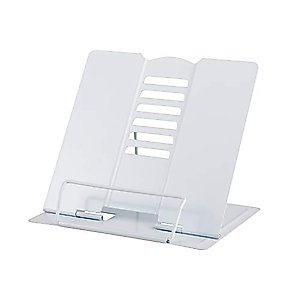 Blizzow Desk Book Stand Holders for Reading Hands Free, Durable Metal Adjustable Book Stand, Sturdy Lightweight Foldable Portable Bookstand -Cookbook, Recipe, Tablet, Music Book, Documents (White)