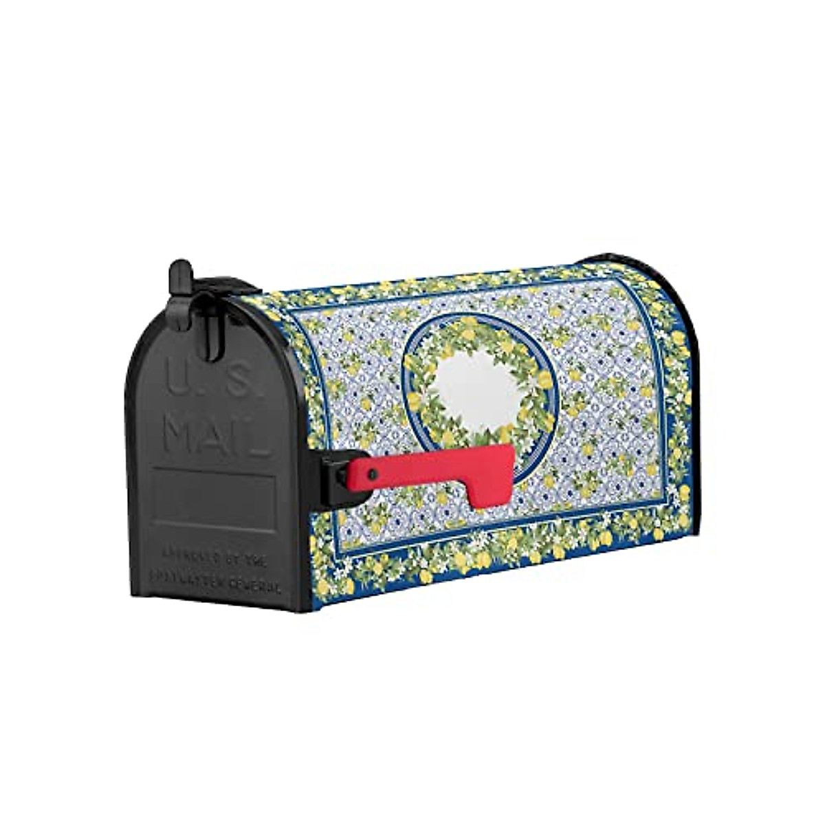 Mailbox Covers Blue Tile Yellow Lemon Green Leaves Mailbox Cover Magnetic Standard Size,Pastoral Farm Fruit Plant Mailbox Wraps Post Box Cover for Outdoor Garden Yard Patio Decor Mailbox Decals