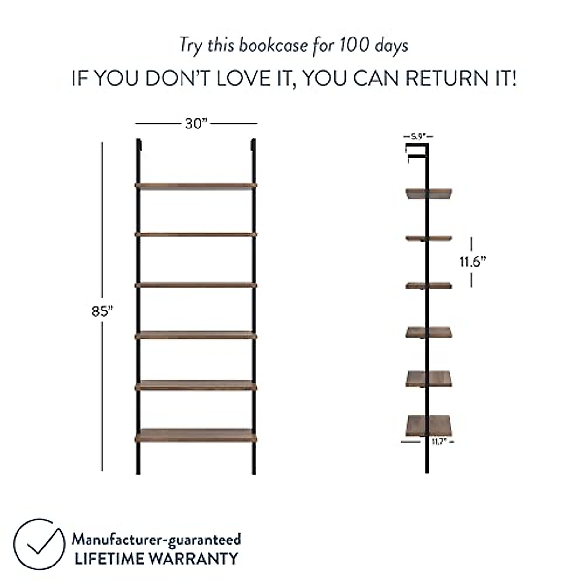 Nathan James Theo 6-Shelf Tall Bookcase, Wall Mount Bookshelf with Reclaimed Wood and Industrial Metal Frame, Oak/Black