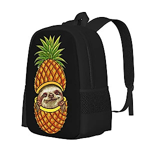 UIACOM Sloth Pineapple School Backpack Cute Sloth in Pineapple on Yellow Bookbag for Teens Kids Boys Girls, Large 17 inch Elementary Junior High University School Bag, Casual Travel Daypack Backpack