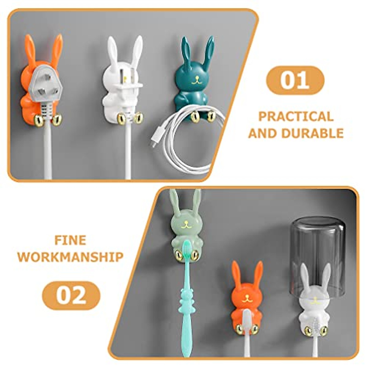 Cabilock 4pcs Adorable Rabbit Nail Free Hook Wall Coat Hanger Rabbit Wall Hooks Umbrella Holder No Punching Key Hook Bathroom Hooks Adhesive Cable Organizer Abs Child Key Chain Wall-Mounted