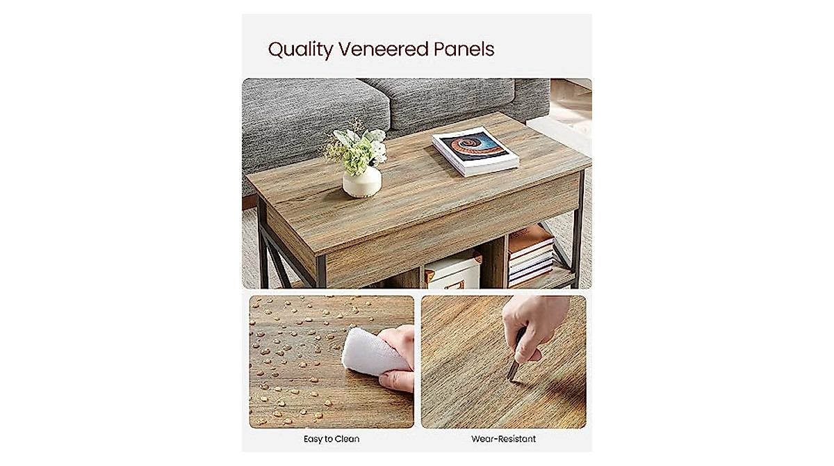 VASAGLE Lift Top Coffee Table with Storage - Industrial Style