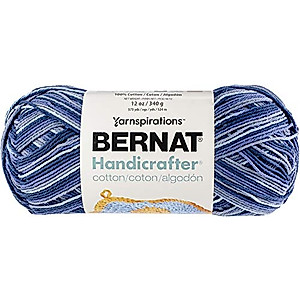 Bernat Handicrafter Cotton Yarn, Gauge 4 Medium Worsted, Blue Camo