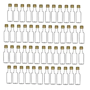Nakpunar 45 pcs 50 ml Plastic Liquor Bottles with Gold Tamper Evident Caps - MADE IN USA - (Gold - 45 Bottles) - 1.67 fl oz