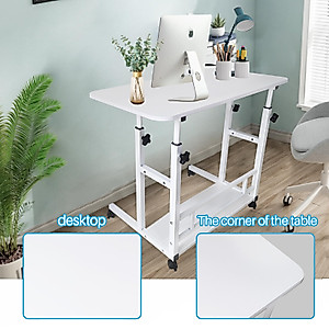 BEFOCL 31.5 Inches Mobile Home Office Desk, Adjustable Height Computer Desk, Double Support Bar Reinforced Design Single Small Desk,Children's Study Table(31.5in, White)