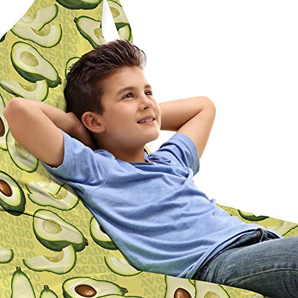 Ambesonne Avocado Lounger Chair Bag, Cartoon Ripe Avocados in Slices with Pattern Raw Tropical Fruit, High Capacity Storage with Handle Container, Lounger Size, Green Pale Green Brown