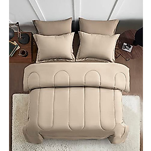 Maple&Stone Twin XL Comforter Set 5 Pieces Bed in a Bag - Down Alternative Bed Set with Sheets, Pillowcase & Sham, Soft Reversible Duvet Insert for Twin XL Bed, Khaki