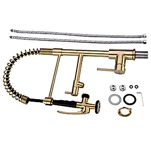 EKRTE Brushed Gold Kitchen Faucet, Commercial Style Pre-Rinse Kitchen Faucets with Pull Down Sprayer, Spot Free Single Handle Kitchen Sink Faucet