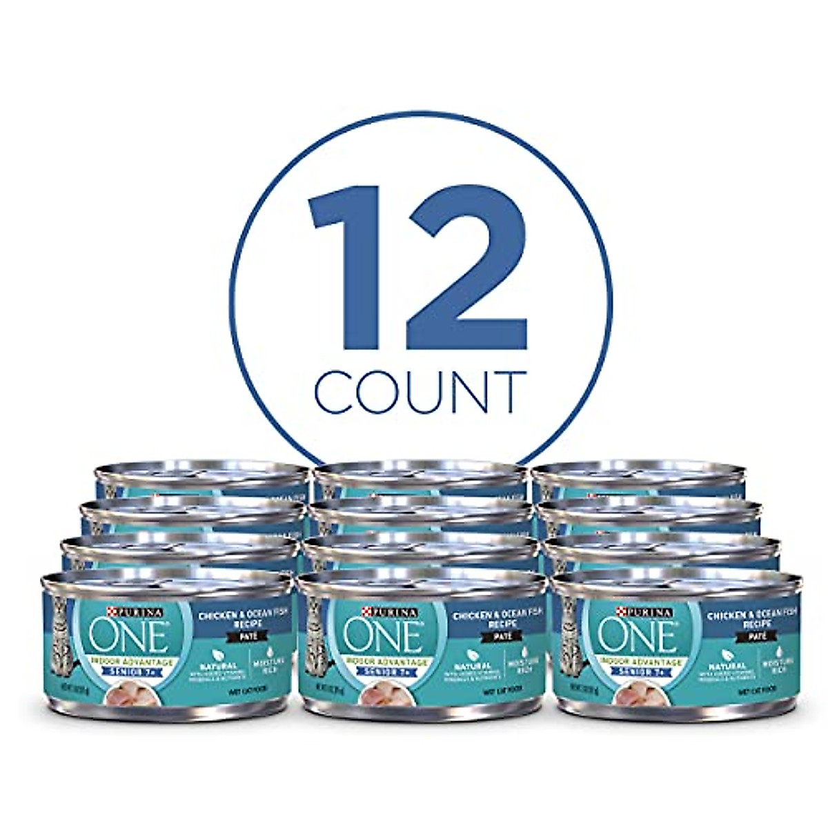 Purina ONE Grain Free, Natural Senior Pate Wet Cat Food, Vibrant Maturity 7+ Chicken & Ocean Whitefish Recipe - (Pack of 12) 3 oz. Pull-Top Cans