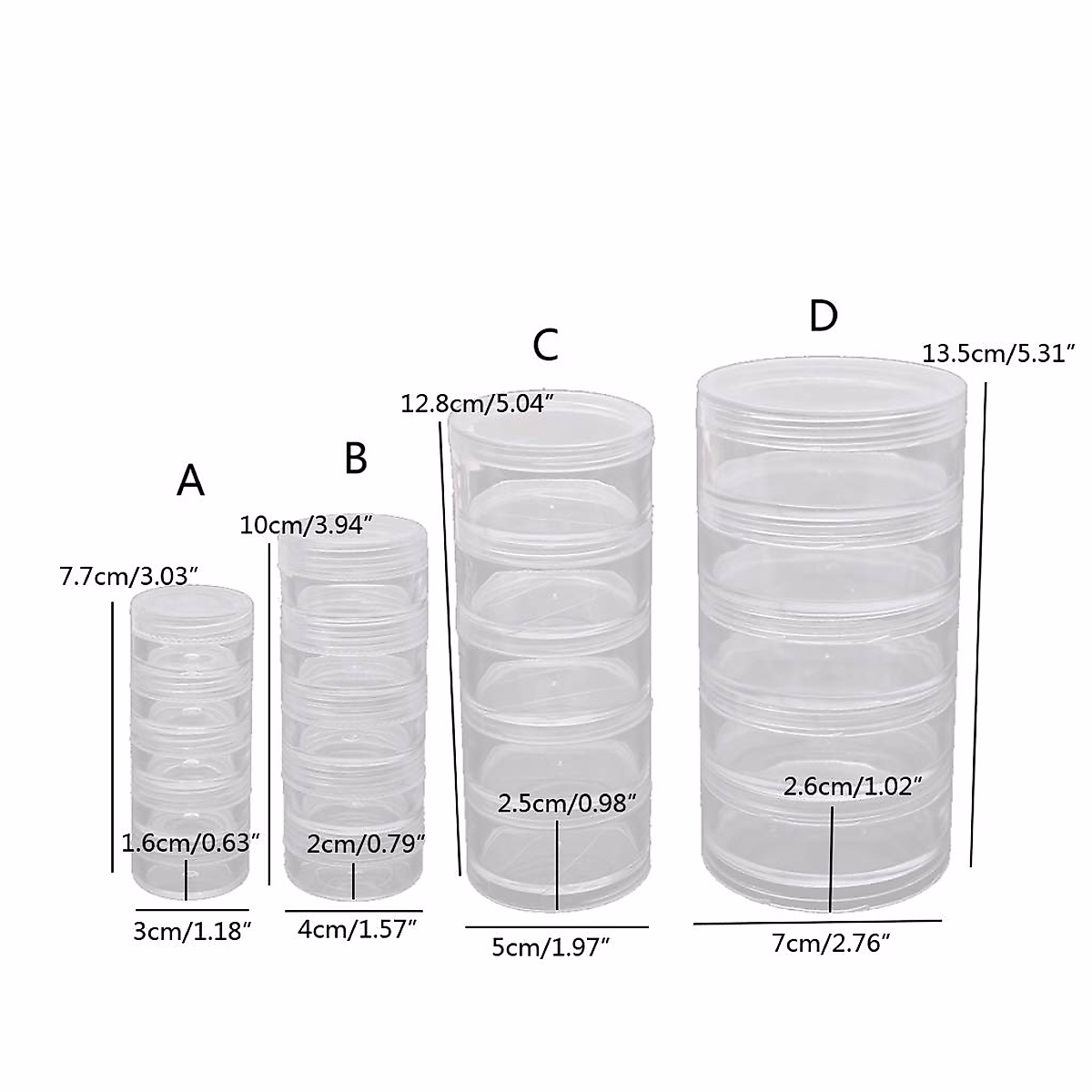 NUEAYMS 1 Set 5 Layer Cylinder Stackable Bead Containers Plastic Round Clear Storage Jar Box for Beads Buttons Crafts Small Item Jewelry Stand