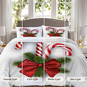 Shrahala Red Festival Christmas Duvet Cover Set King Size, Green Candy 3 Pieces Soft Brushed 100% Cotton Duvet Covers with Button Closure, 1 Duvet Cover 104x90 inches and 2 Pillow Shams