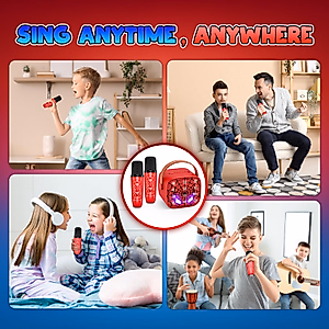 Mini Karaoke Machine Toys Gifts: Kids Toys Easter Birthday Gifts for 4 5 6 7 8 9 Years Old Girl Boy LED Portable Bluetooth Speaker with 2 Wireless Microphone Girl Boy Kid Adult Gift Age 3-12+