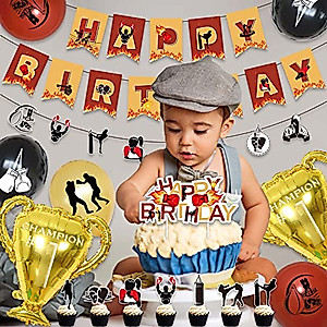 Boxing Match Birthday Party Decorations Fight Theme Party Supplies with Birthday Banner, Cake Toppers, Boxing Garland, Latex Balloons for Wrestling Fight Sports Theme Birthday Decoration