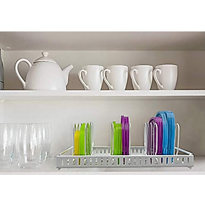 Update White Food Container Lid Organizer&Adjustable Metal Lid Holder Rack 6 Dividers Storage Container Lid organizer for Cabinets, Cupboards, Pantry, Drawers to Keep Kitchen Tidy(Patent Pending)