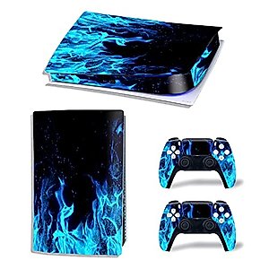Decal Skin for Ps5 Digital, Whole Body Vinyl Sticker Cover for Playstation 5 Console and Controller(PS5 Digital Edition, Blue fire)