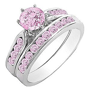 Dazzlingrock Collection Round Pink Sapphire Channel Set Wedding Ring Set for Women in 14K White Gold Size 9