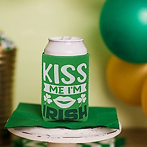 12PCS St. Patrick's Day Can Coolers Sleeves - Irish Shamrock Clover Beer Beverage Party Supplies Decorations Favors