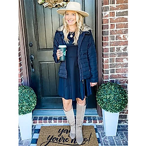 Vetinee Women Casual Faux Fur Lapel Zip Pockets Quilted Parka Jacket Puffer Coat Black XX-Large (Fits US 18-US 20)