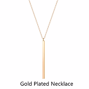 CULOVITY Simple Bar Pendant Necklace Long Lariat Chain Polished Jewelry for Women, 2.4" Pendant 35" Chain Goldtone 1Pcs