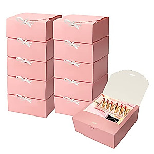 HYMENEX 12pcs gift boxes with Lids, Bridesmaid Proposal Box Pink , 8x8x4 inches with Ribbon for Presents Weddings Gift Chocolate Cupcake Crafting (Pink)