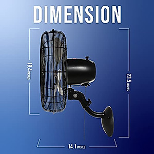 Tornado - 16 Inch Pro Series Oscillating Wall Mount Fan - High Velocity Heavy Duty Metal Wall Mount Fan for Industrial, Commercial, Residential, and Greenhouse Use - UL Safety Listed