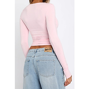 Women Long Sleeve Workout T-Shirt Y2k Basic Crewneck Fitted Tops Summer Clean Girl Aesthetic Yoga Clothes