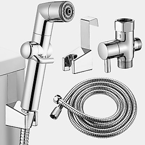 MIAOHUI Muslim Shower, Handheld Bidet Sprayer for Toilet, Cloth Diaper Sprayer for Toilet, Toilet Sprayer Attachment, Health Faucet, Bum Gun with Hose and Holder, Wall or Toilet Mount (Chrome)