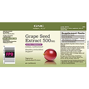 GNC Herbal Plus Grape Seed Extract 500mg - Extra Strength, 60 Capsules, Provides Antioxidant Support