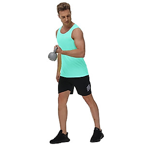 Cakulo Mens Running Tank Top Swim Shirts Workout Dri Fit Muscle Gym Summer Beach Athletic Sleeveless Tops Neon Turquoise L