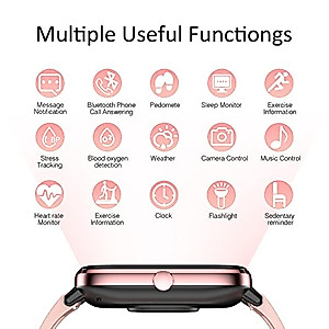 Smart Watch for Women(Call Receive/Dial), Smartwatch for Android Phones and iPhone Compatible, Fitness Tracker 1.69" Full Touch Color Screen IP67 Waterproof with Heart Rate Monitor Sleep Tracker, Pink