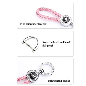 Bling Bling Leather Keychain,Universal Car Accessories Car Lanyard Key Fob Holder with Anti-lost D-ring and Screwdriver(Pink)
