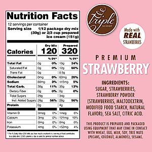 Triple Scoop Ice Cream Mix, Starter for use with Home Ice Cream Maker, Non-Gmo, No Artificial Colors or Flavors, Ready in Under 30 Mins (1, Strawberry)