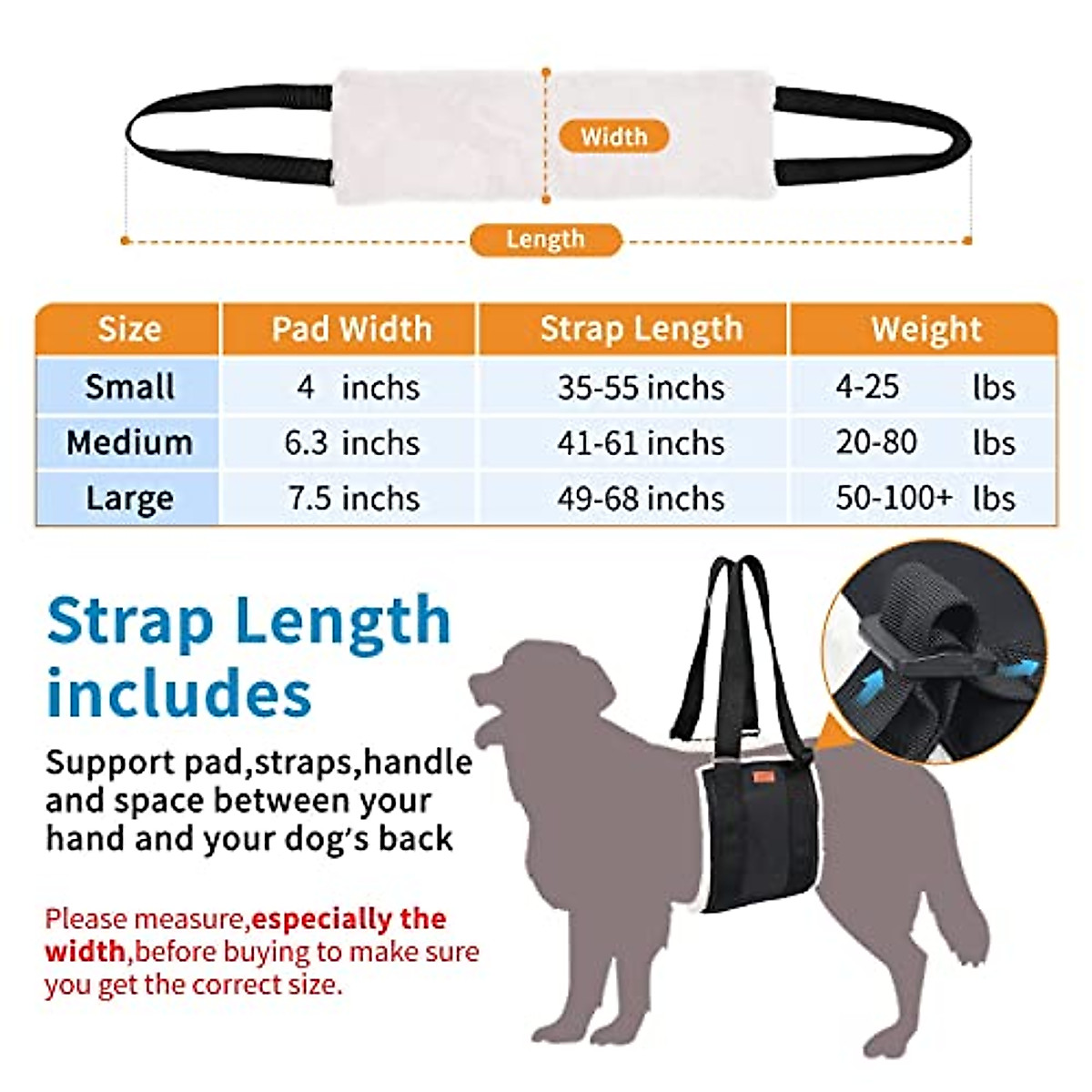 4-120 lbs Dog Lift Harness Adjustable Dog Sling for Large Dogs Lift Support and Rehab Harness for Weak Rear Legs, Soft Hind Leg Support Helps Senior, Injured, Disabled and After ACL Surgery (Large)